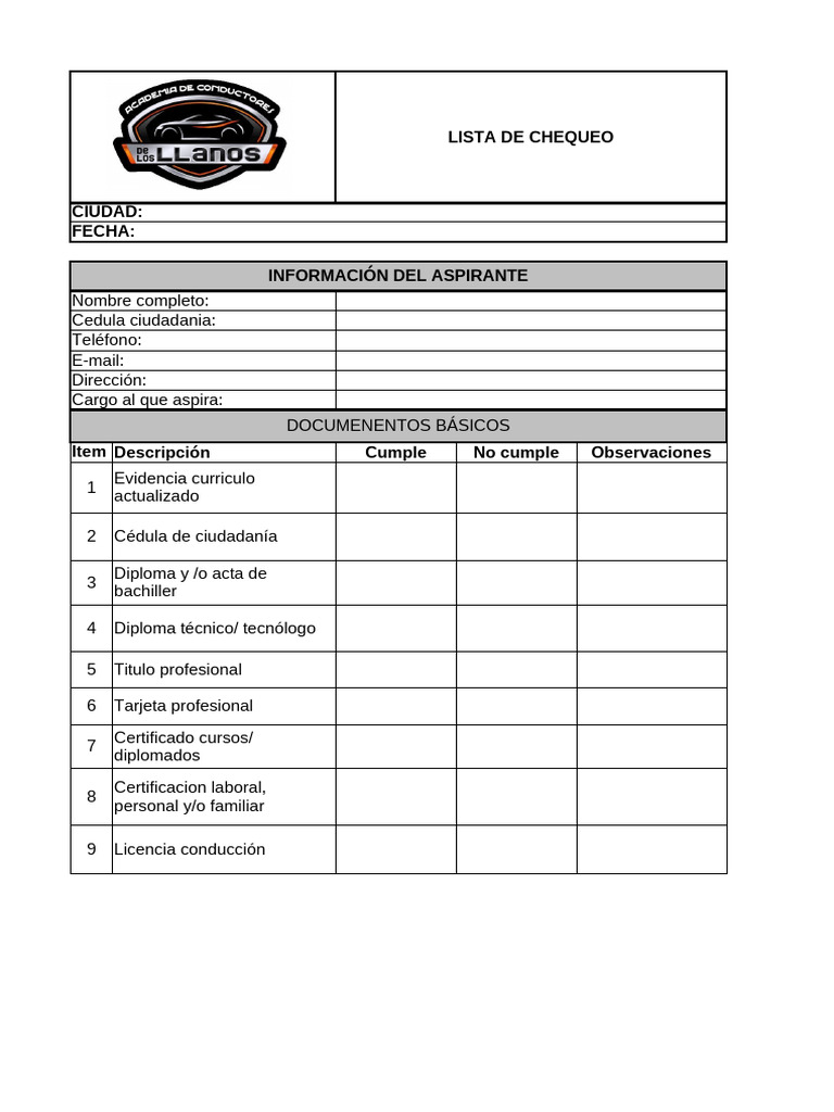 Lista Chequeo Contratacion | PDF