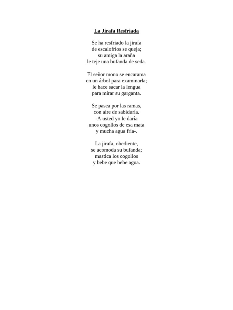 La Jirafa Resfriada: Cuento Infantil | PDF