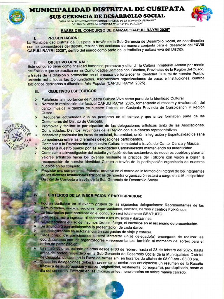 Bases Capuli Raymi 2025 | PDF