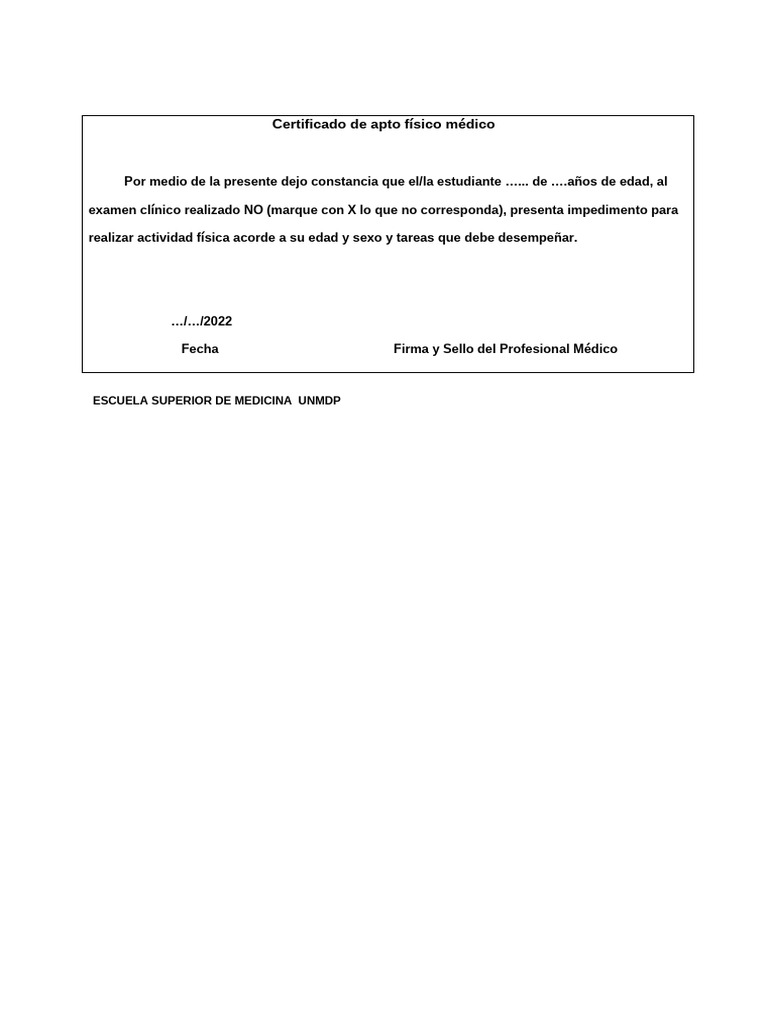 Certificado de Apto Físico Medico | PDF