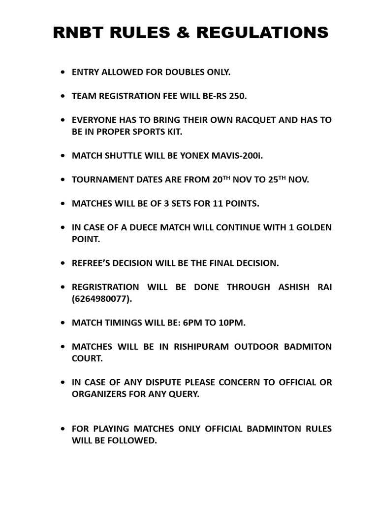 Rnbt Rules and Regulations | PDF