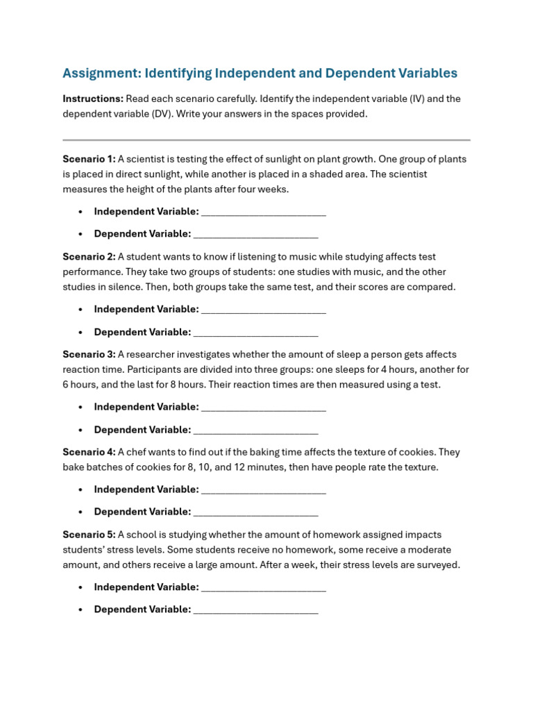 Identifying Independent and Dependent Variables | PDF | Water | Homework