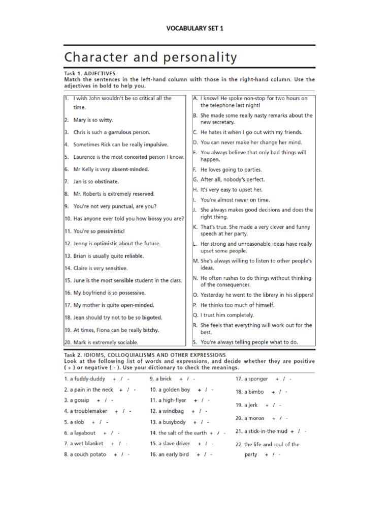 VOCABULARY SET 1 | PDF