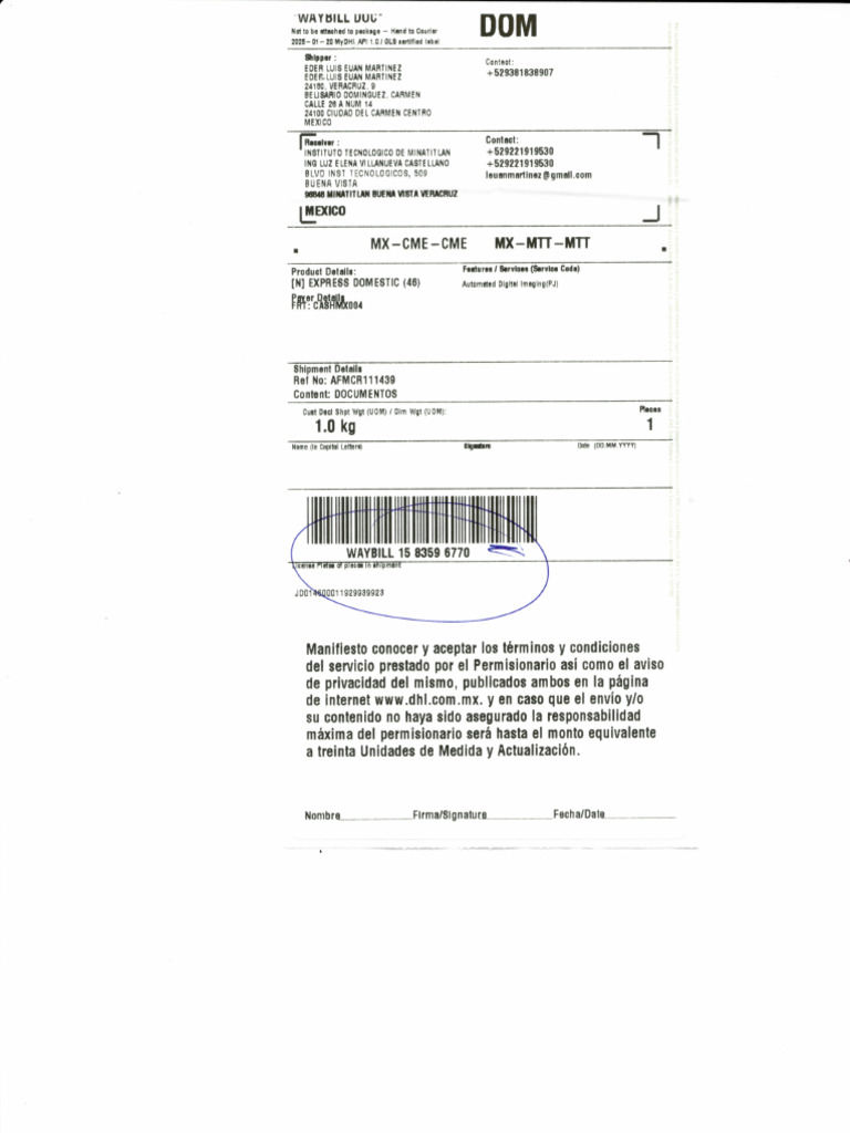 Guia DHL - 2025 - 1 - 20 - 16 - 55 - 46 - 6961 | PDF