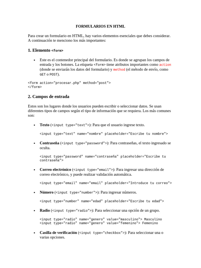 Ejemplos de Formularios en HTML | PDF | Ingeniería de software | Hipertexto