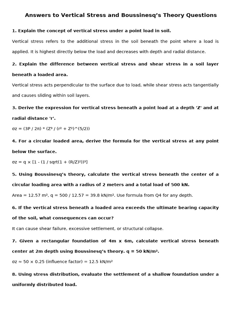 Vertical Stress Analysis Using Boussinesq Theory | PDF | Stress ...