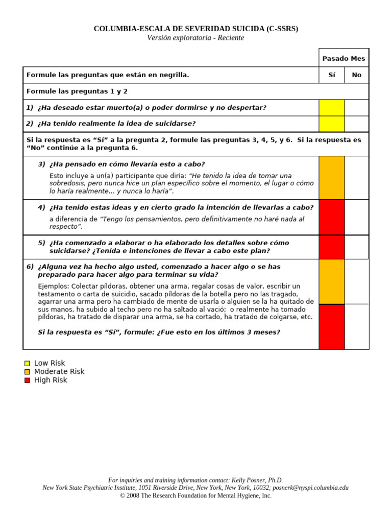 C SSRS Clinical Practice Screener Recent US Spanish 2021 2 | PDF