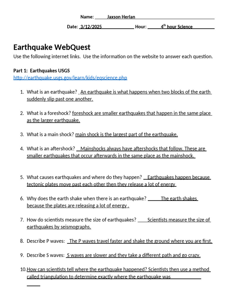Earthquake Webquest | PDF | Earthquakes | Geology