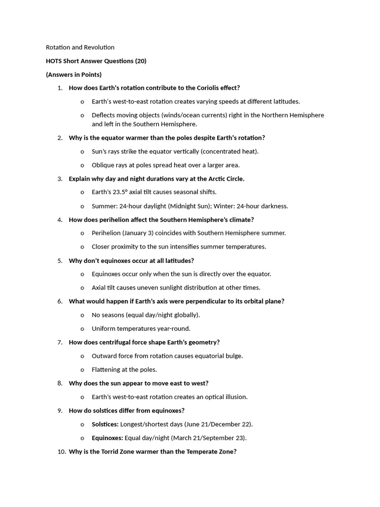 Rotation and Revolution - 1 | PDF | Equator | Earth