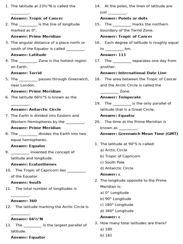 Latitude and Longitude Sample Question Paper | PDF | Longitude | Latitude