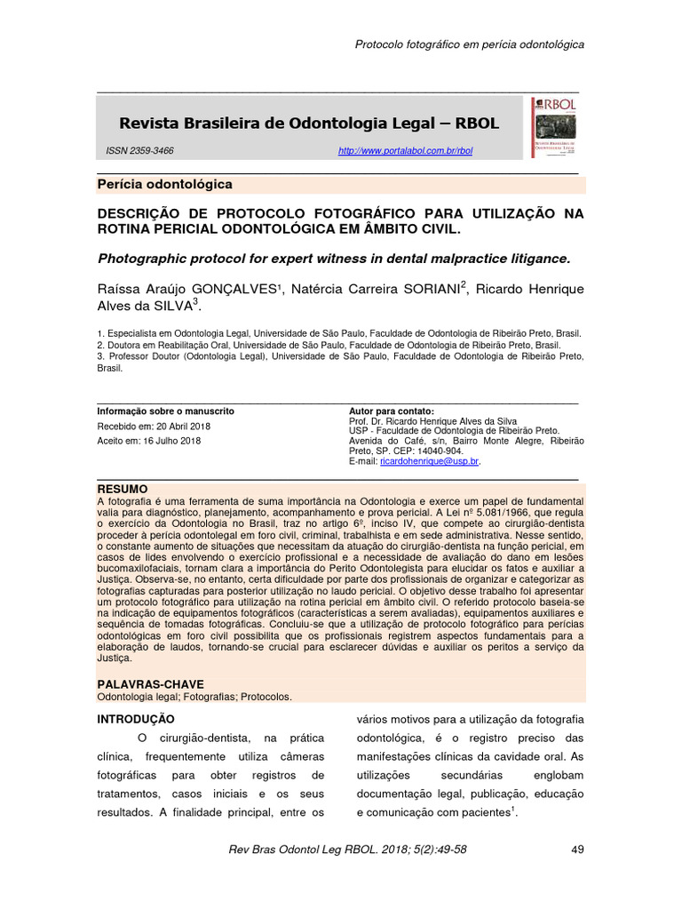 Protocolo Fotográfico em Perícia Odontológica | PDF | Abertura | Câmera