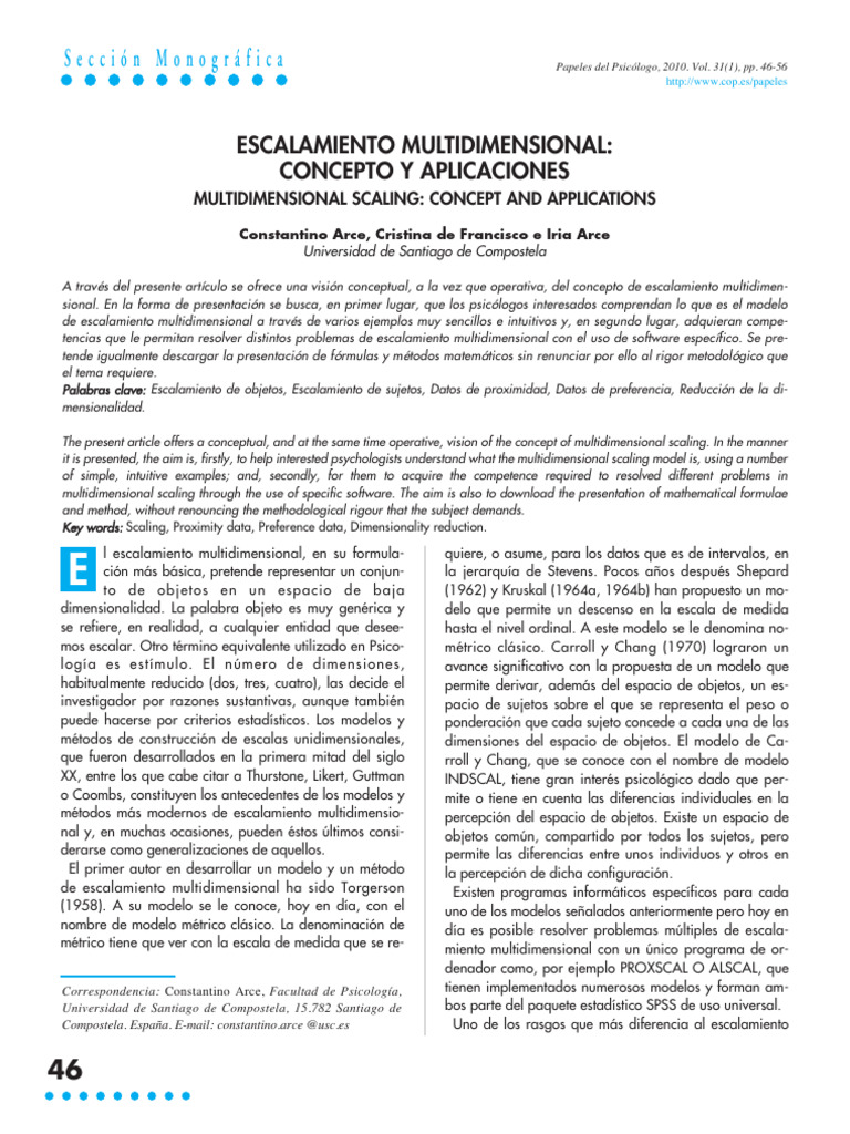 Sección Monográfica: Escalamiento Multidimensional: Concepto Y Aplicaciones | PDF | Matriz ...
