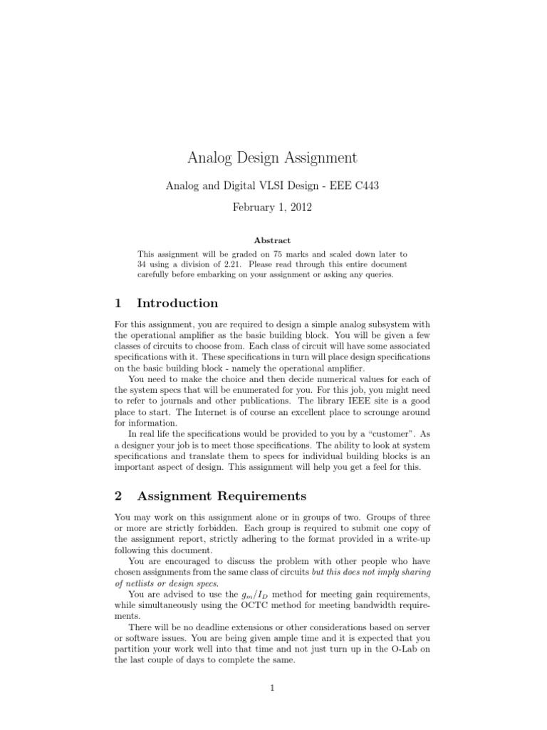 Analog Design Assignment: Analog and Digital VLSI Design - EEE C443 ...