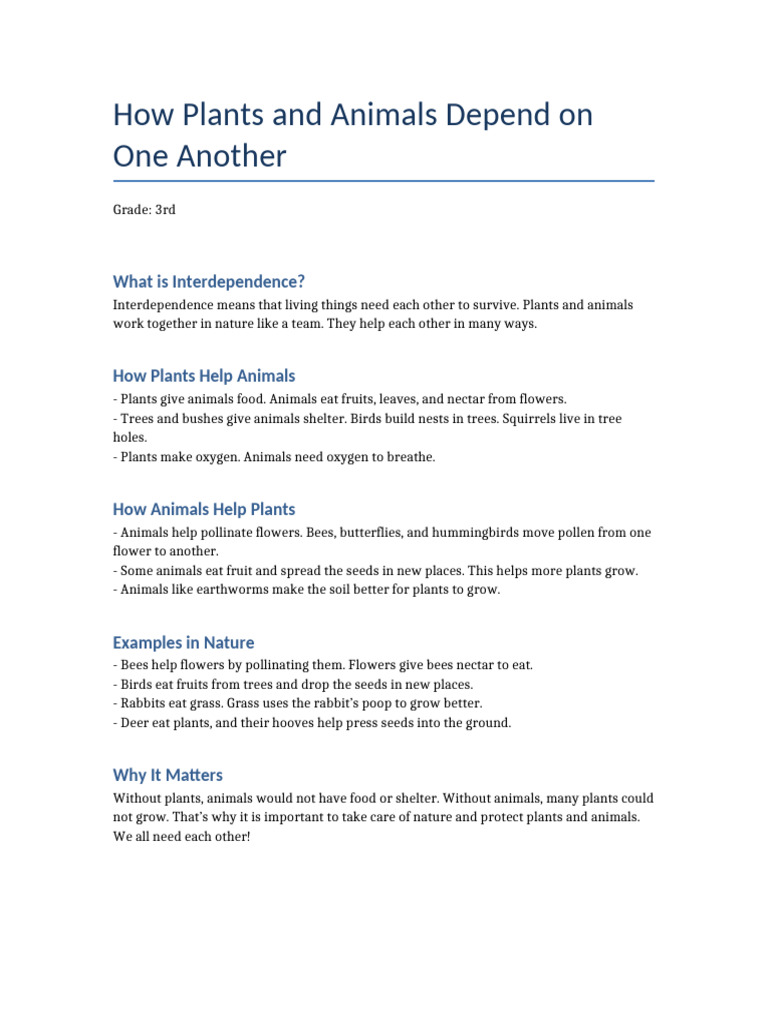 Plants_Animals_Interdependence_Theory_3rdGrade | PDF