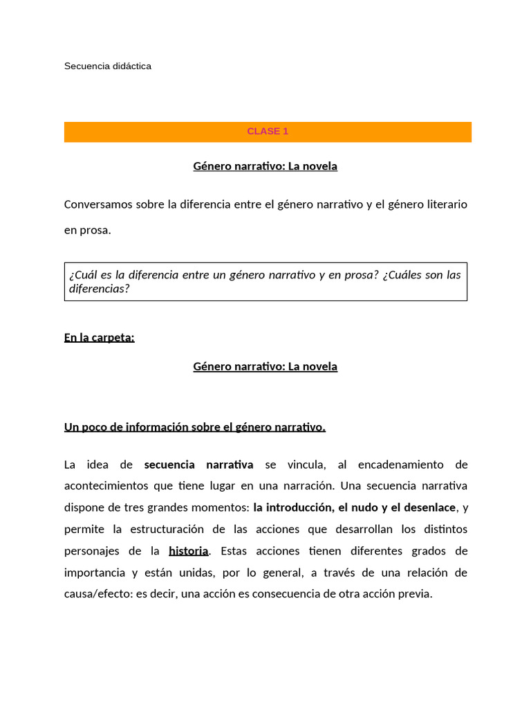 Secuencia Didáctica - Género Narrativo - La Novela - El Espejo Africano ...
