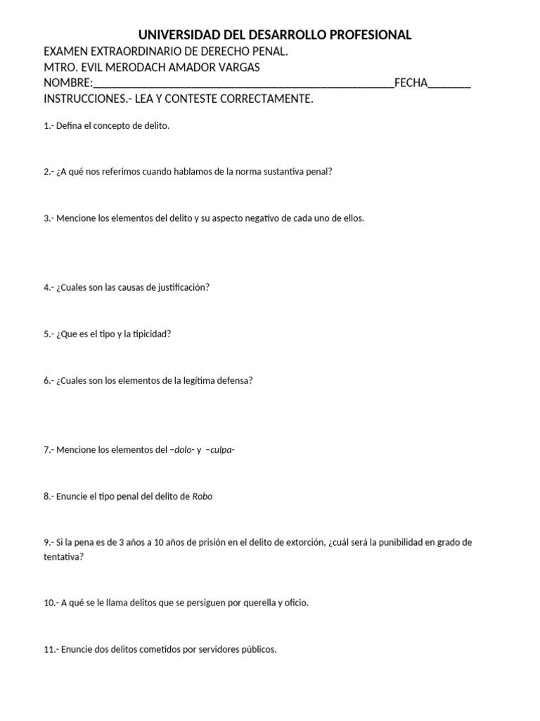 EXAMEN EXTRAORDINARIO Derecho Penal | PDF | Derecho penal | Castigos