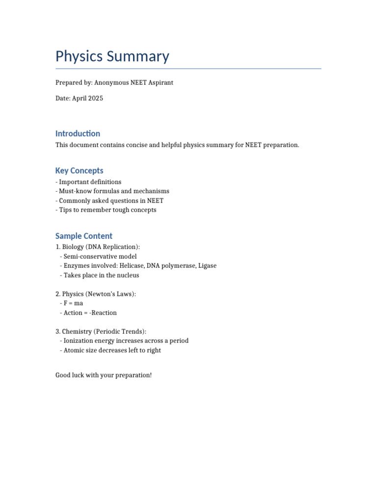 Physics Summary | PDF