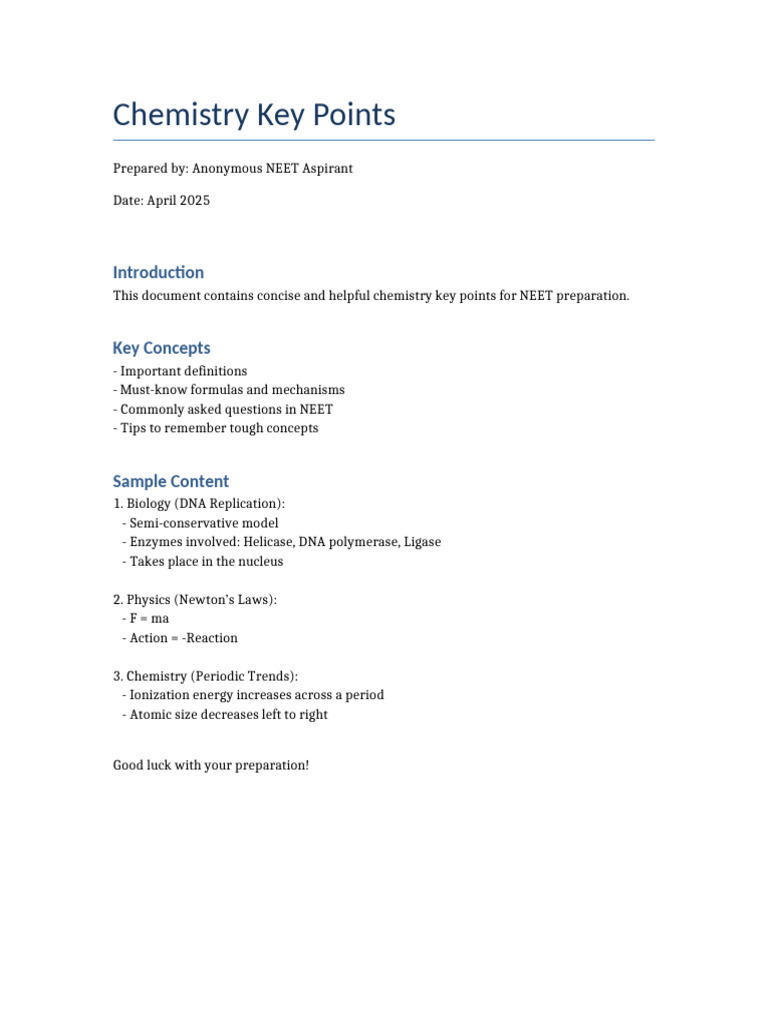 Chemistry Key Points | PDF