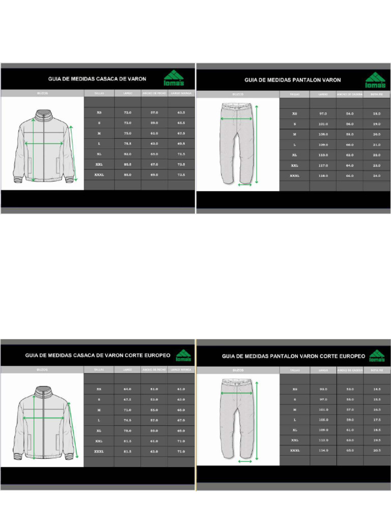 Medidas de Buzos | PDF