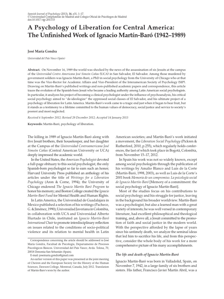 Ignacio Martín-Baró: Legacy of Liberation Psychology | PDF ...