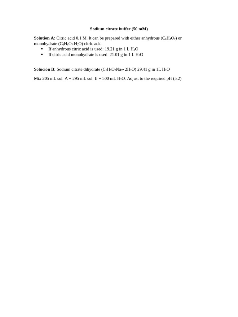 Citrate Buffer Preparation | PDF