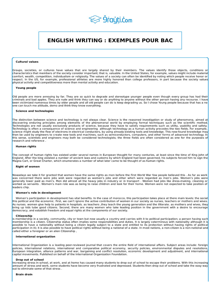 exemples de writing English bac 2016 | PDF | Citizenship | Science