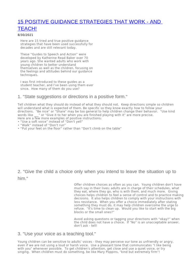 15 Effective Positive Guidance Strategies | PDF | Self Esteem | Learning