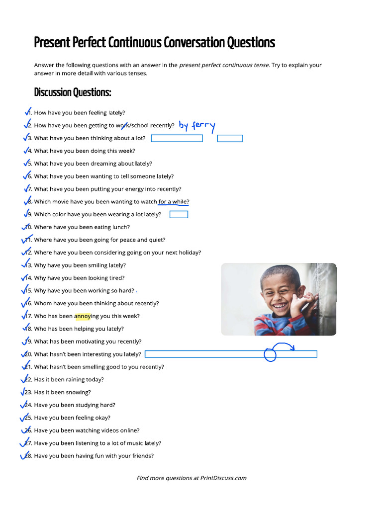 Present Perfect Continuous Questions | PDF