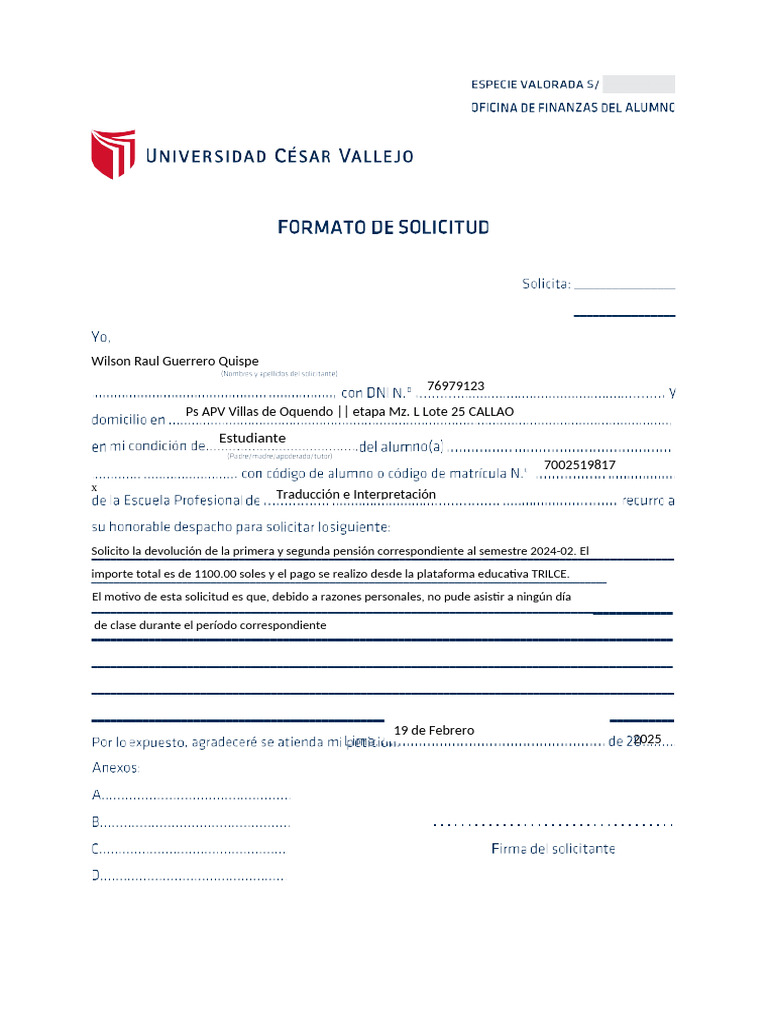 Solicitud Guerrero Raúl | PDF