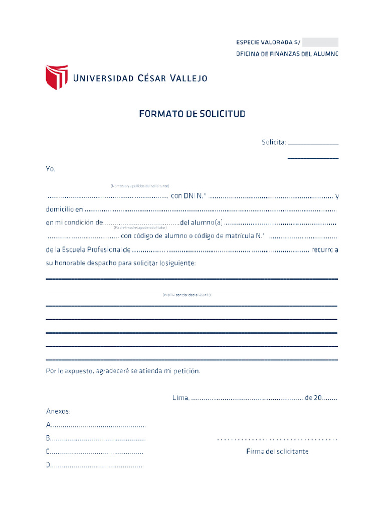 Ucv Formato de Solicitud | PDF