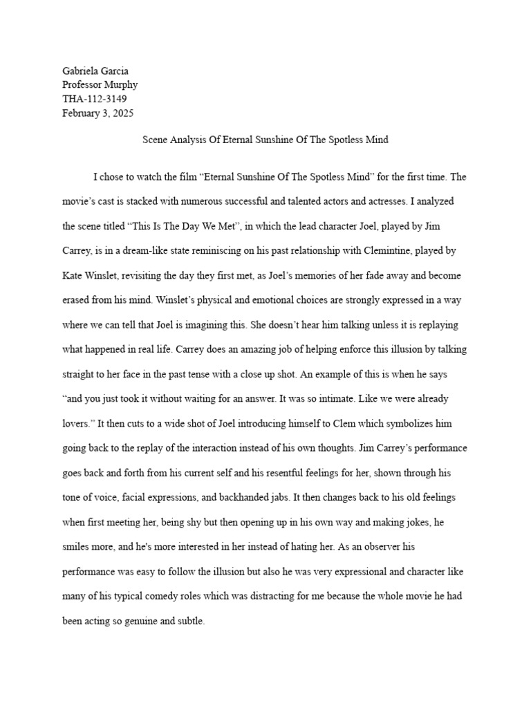 Scene Analysis of Eternal Sunshine of The Spotless Mind | PDF