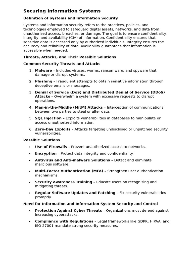 Securing Information Systems Pdf Security Computer Security