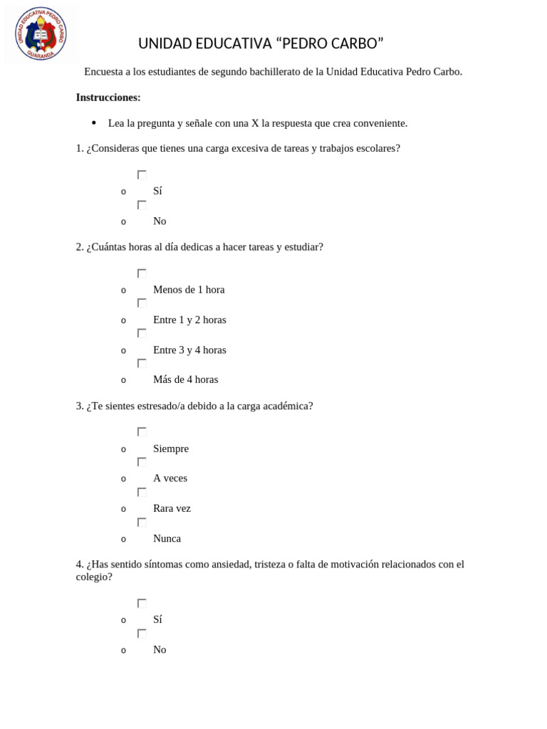 Encuesta sobre Estrés Académico Estudiantil | PDF