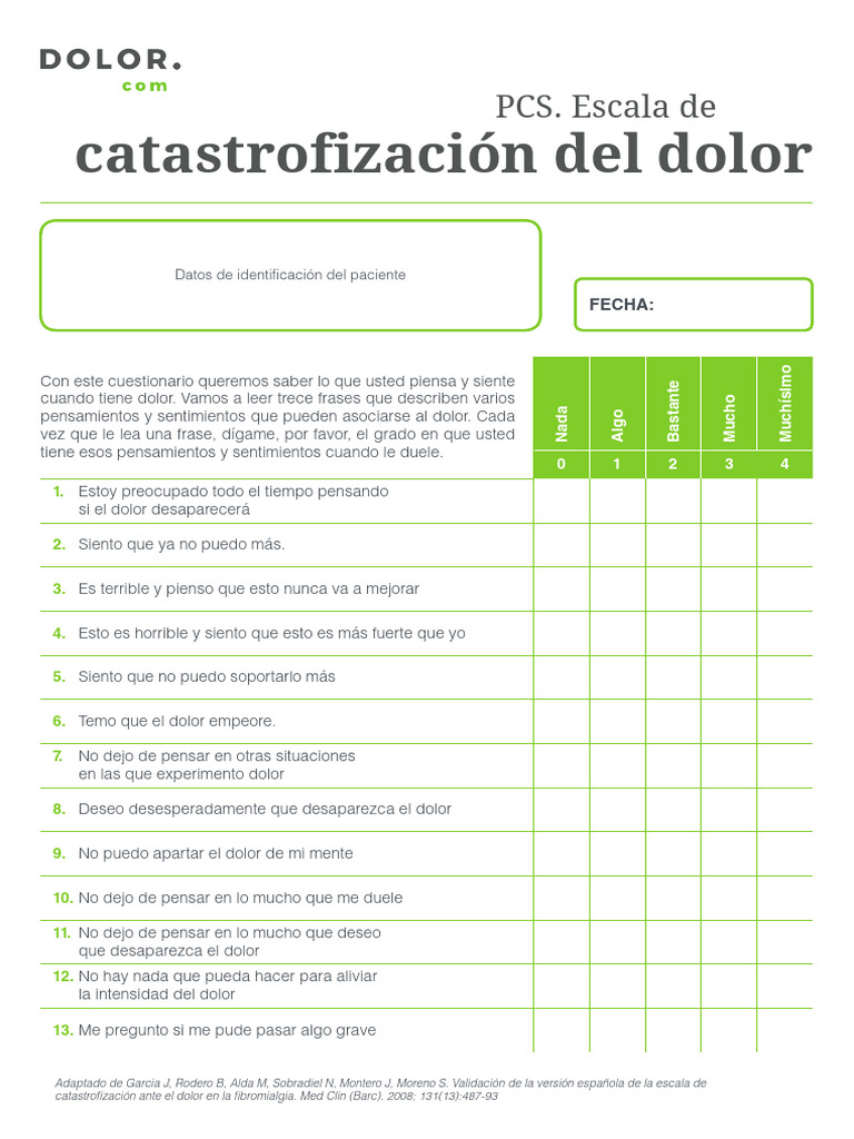 Escala Catastrofizacion Dolor Pcs | PDF