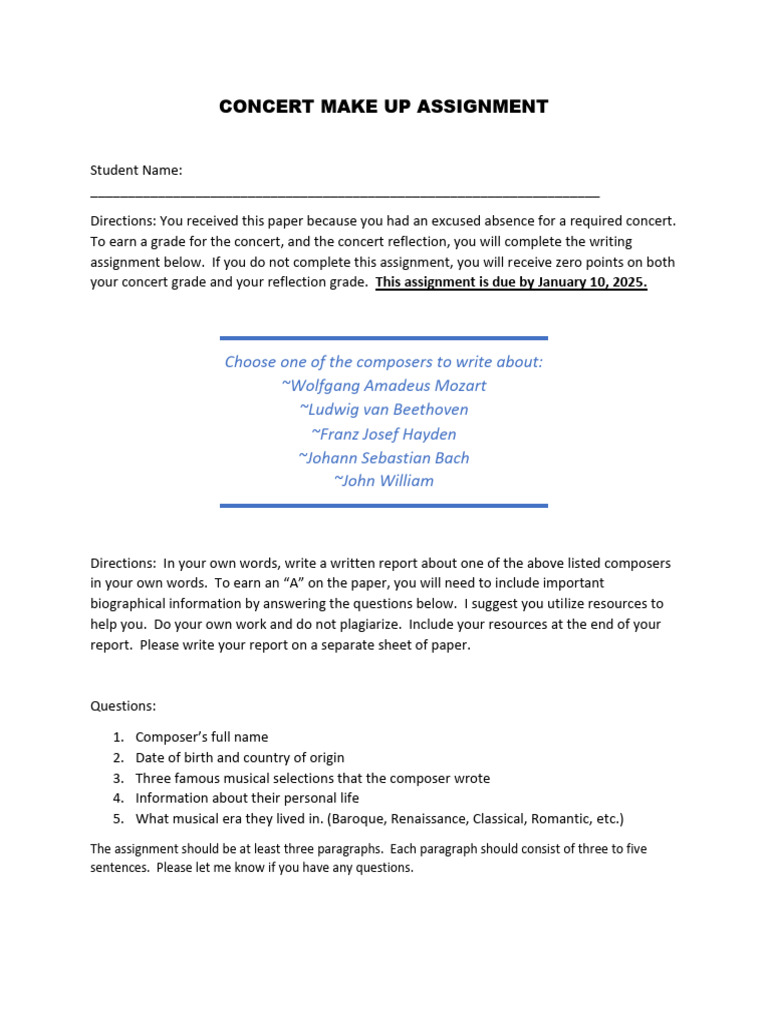 Concert Makeup Assignment Instructions | PDF