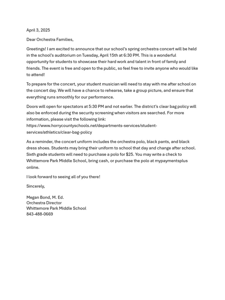 Spring Orchestra Concert Details | PDF