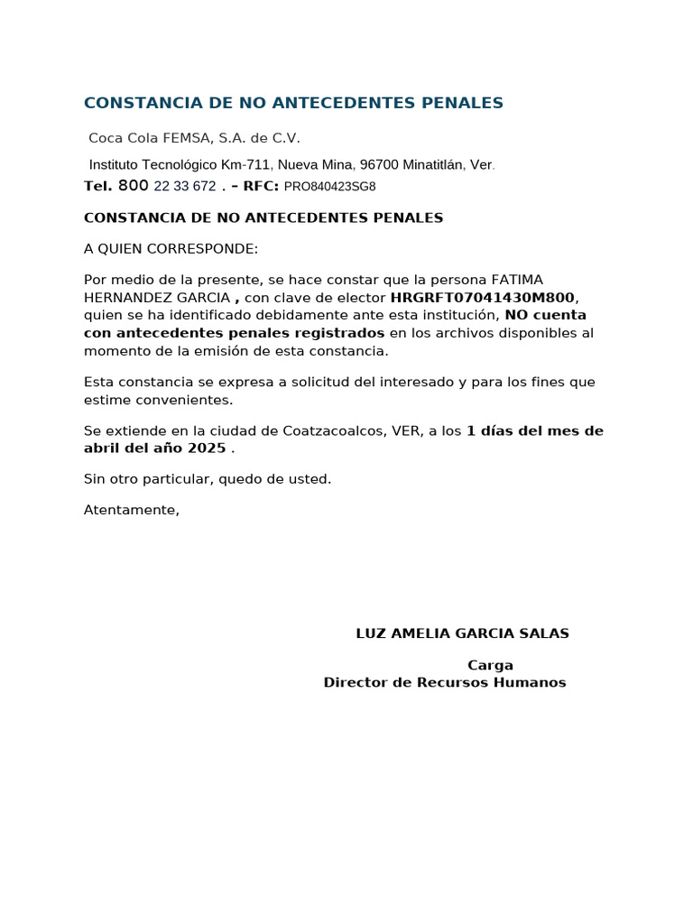 Constancia de No Antecedentes Penales | PDF