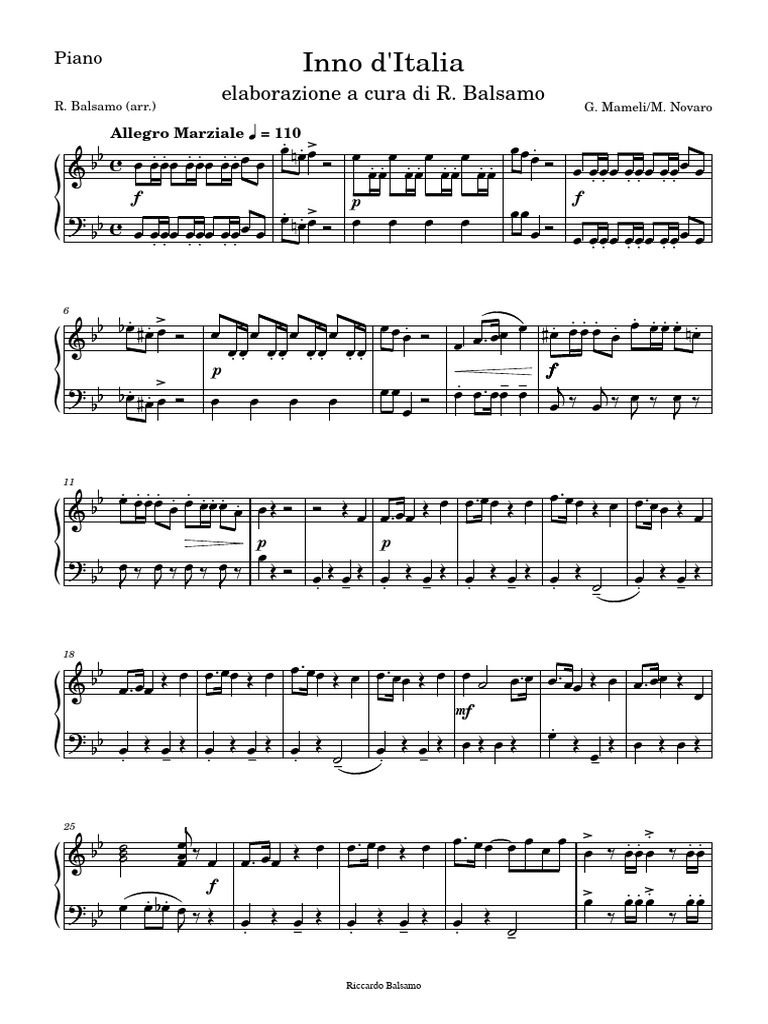 Inno D'italia (9 Luglio) - Piano | PDF