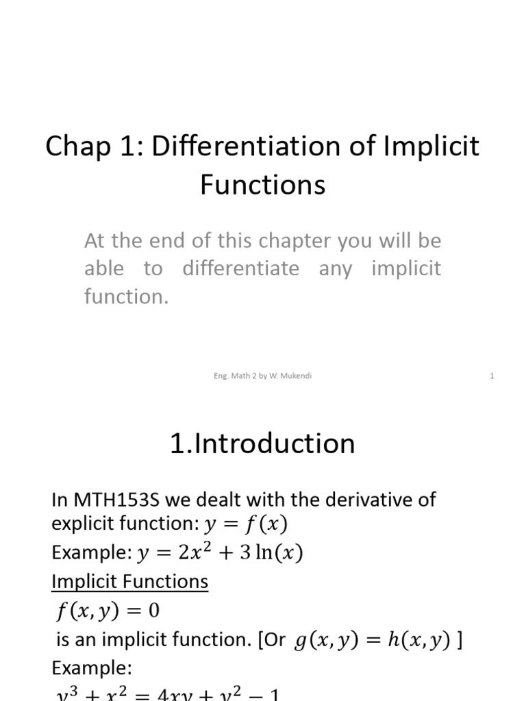 Chap 1 Differentiation of Implicit Functions-1 | PDF