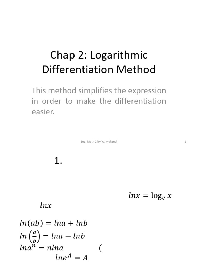 Chap 2 Logarithmic Differentiation Method | PDF