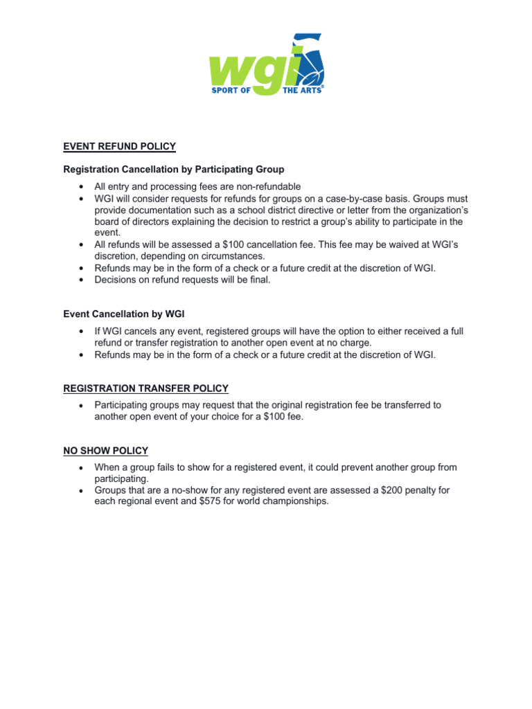 WGI Refund Policy | PDF