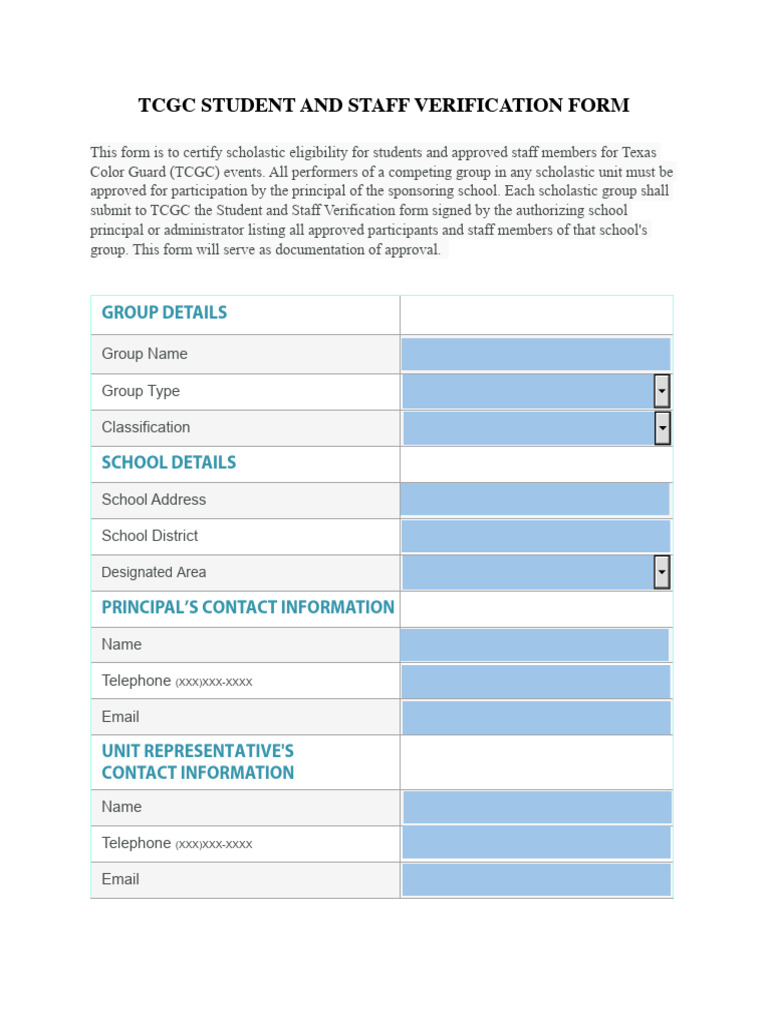 TCGC Student and Staff Verification Form | PDF