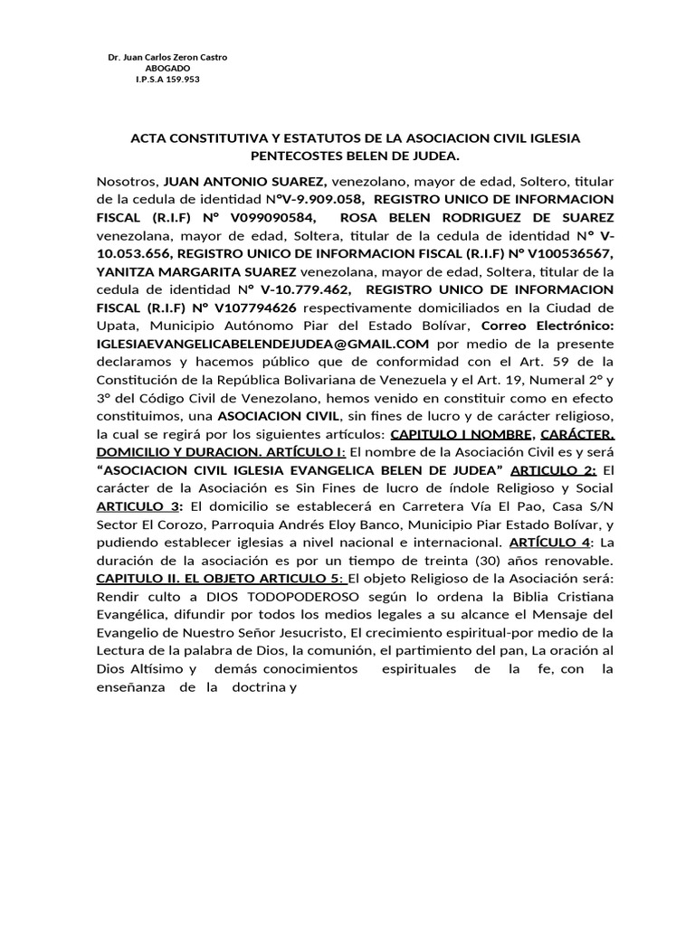 Asoc Civil Iglesia Acta Constitutiva y Estatutos de La Asociacion Civil Iglesia ...