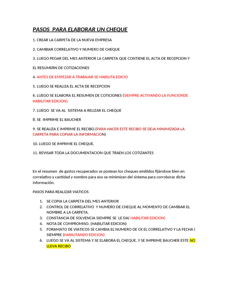 Pasos para Elaborar Un Cheque | PDF