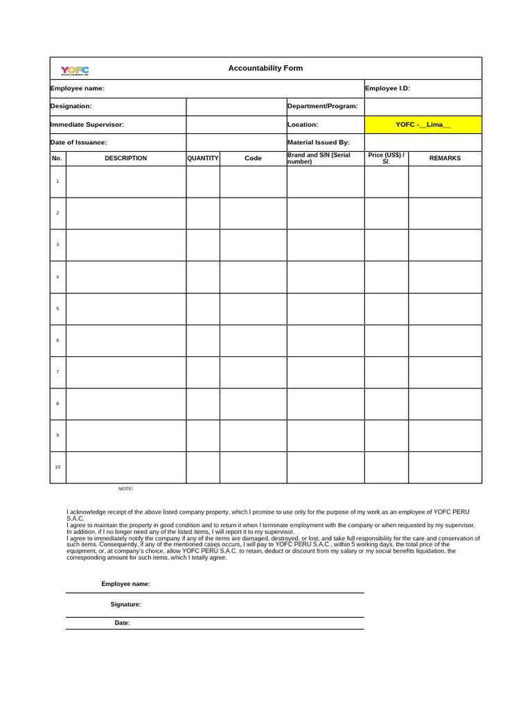 Acountability Form Template | PDF | Microsoft Excel | Trabajo de oficina