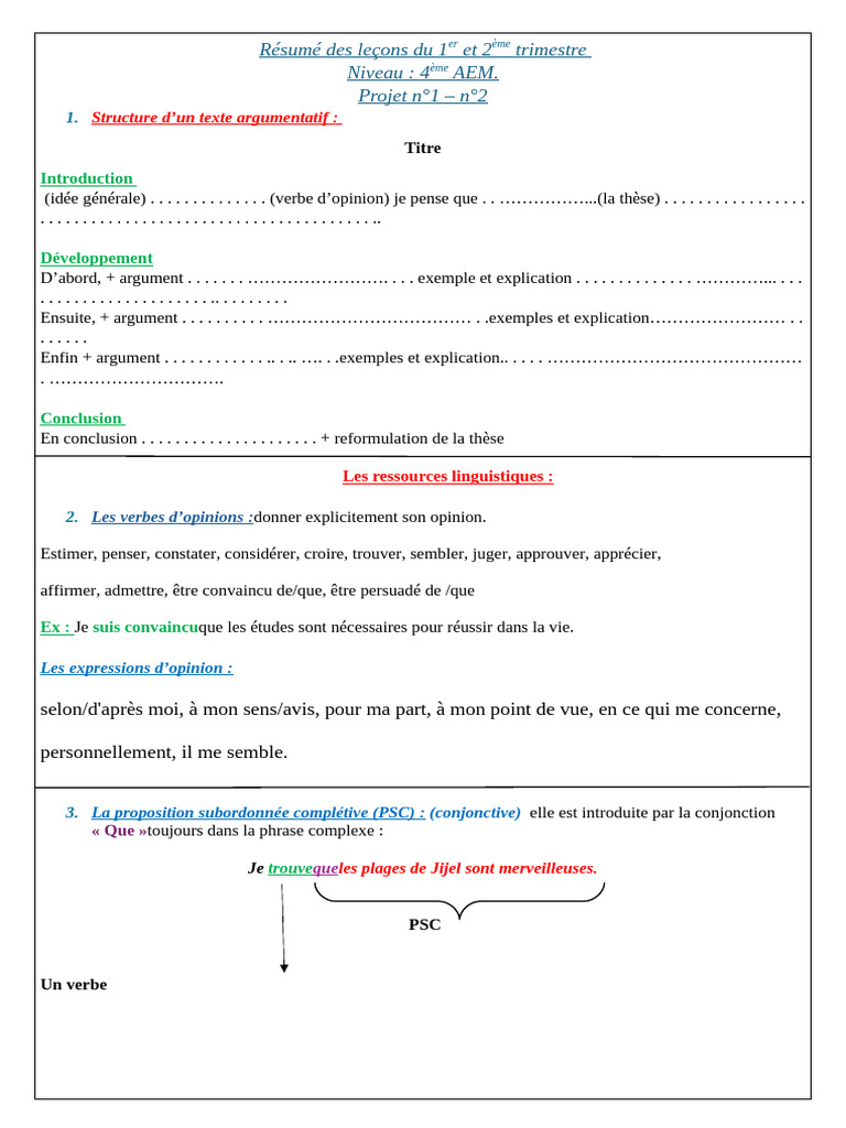 Résumé des leçons de 4ème AEM | PDF | Clause | Verbe