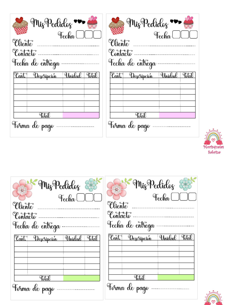 Hoja De Pedidos Personalizada Para Imprimir Pdf
