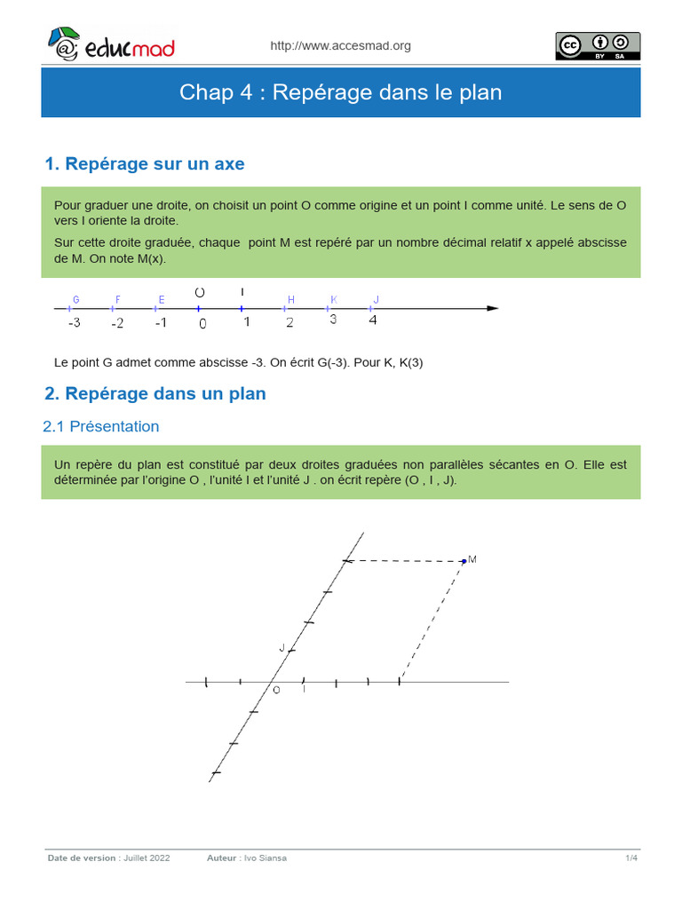 Repérage dans le plan et repères mathématiques | PDF | Coordonnées ...