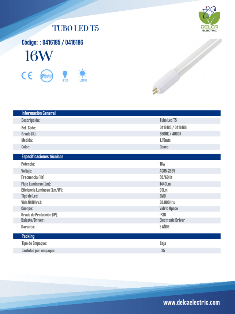 Tubo Led T5 16W 0416185 0416186 | PDF