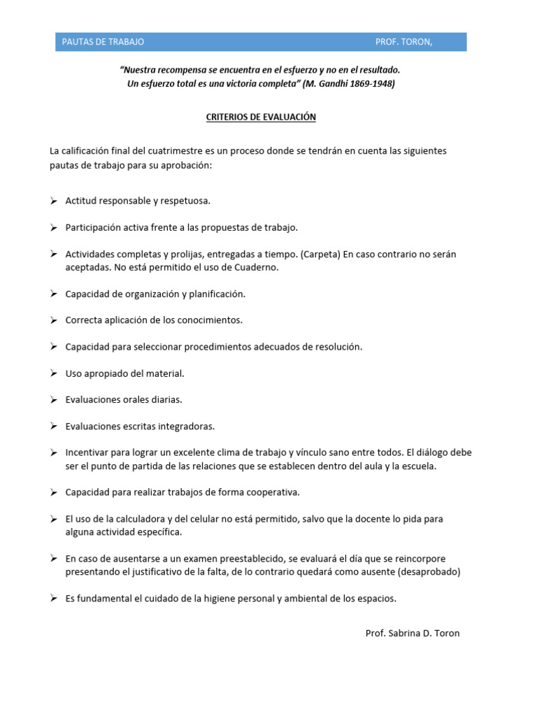 Pautas de Trabajo - Matematicas. | PDF